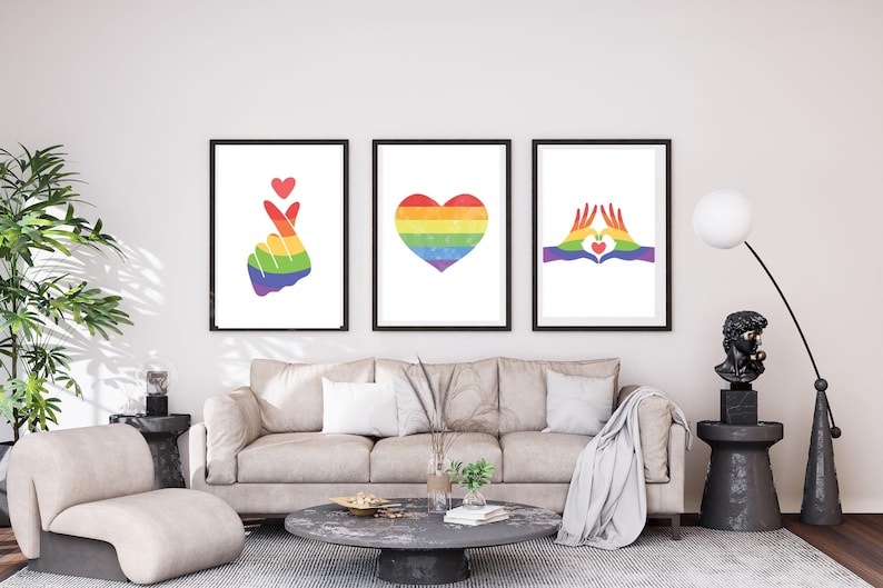 LGBTQ+ Rainbow Wall Art Set – 3 Printable Digital Posters | Pride Heart ...