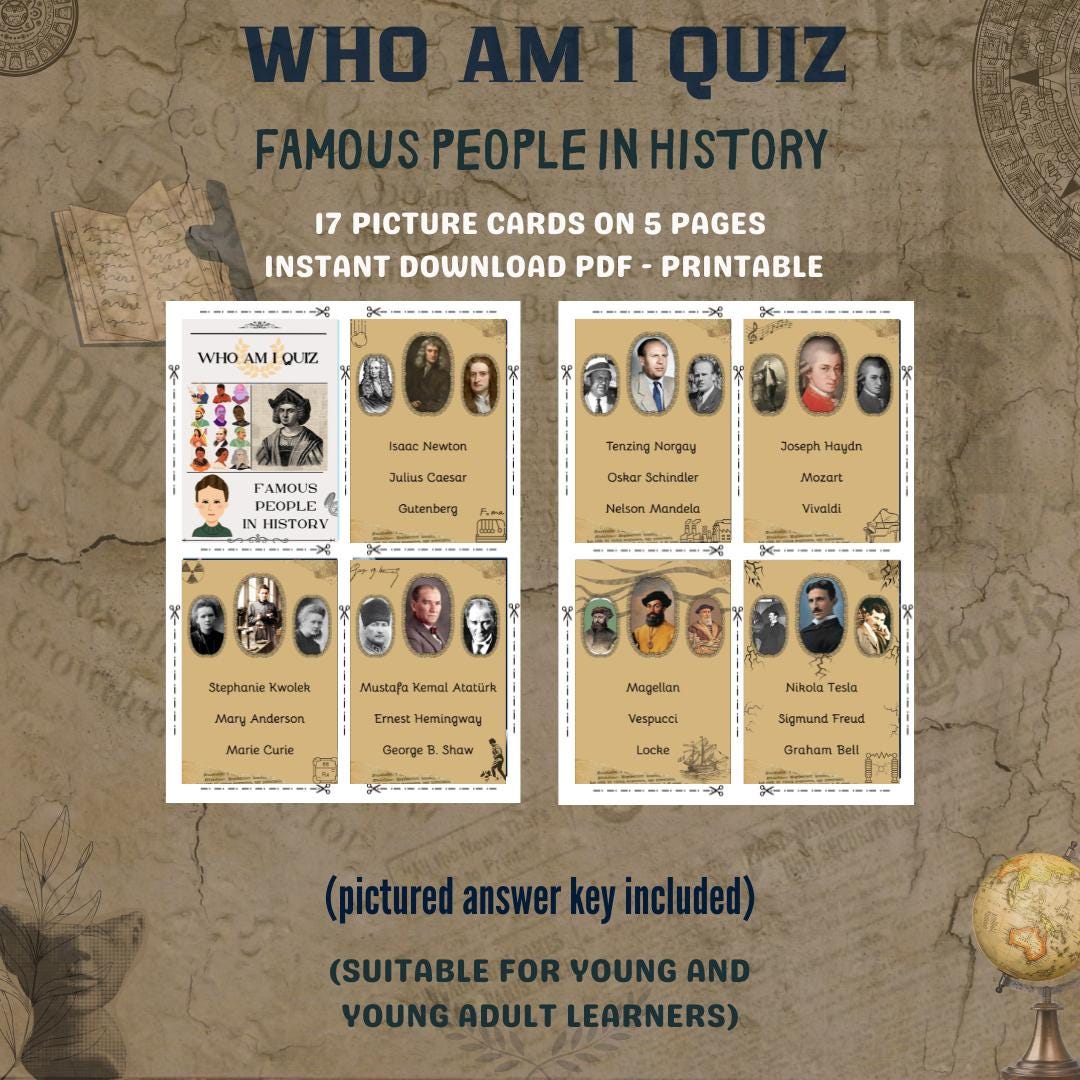 Who Am I Quiz: Famous Historical Figures - Printable STEM Game (PDF ...