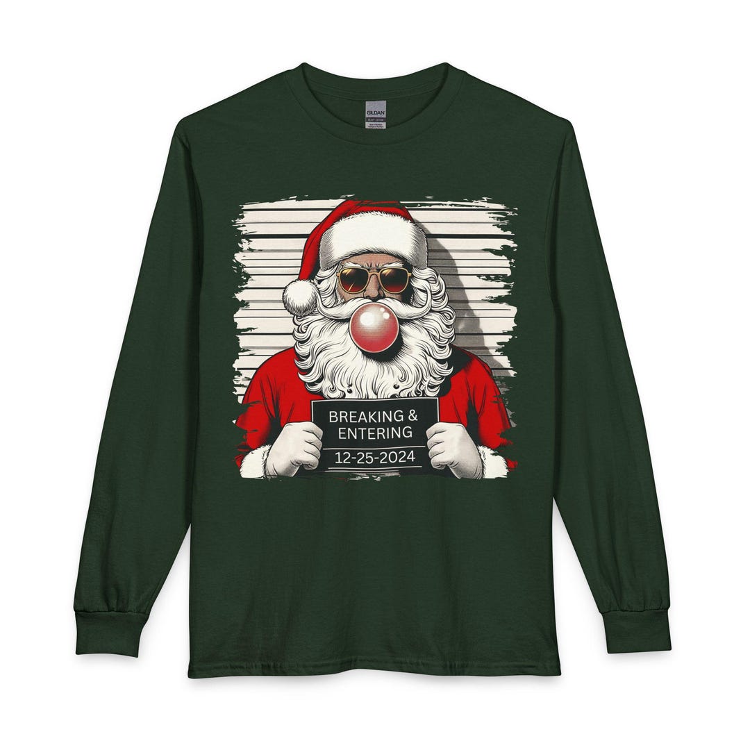 Mugshot Santa With Bubblegum Long Sleeve Shirt | Christmas Arrest ...