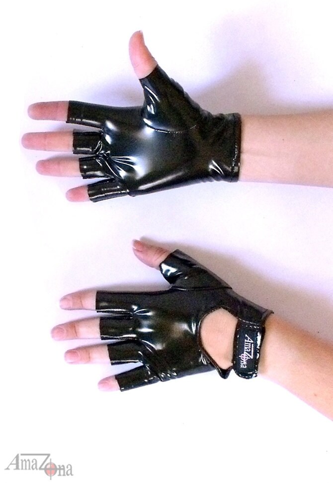 Vinyl Fingerless Gloves – 4 Way Stretch PVC Mini Clubwear - Etsy