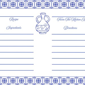 Greek Tile Recipe Card Printable | 5x7 Mediterranean Kitchen Stationery ...
