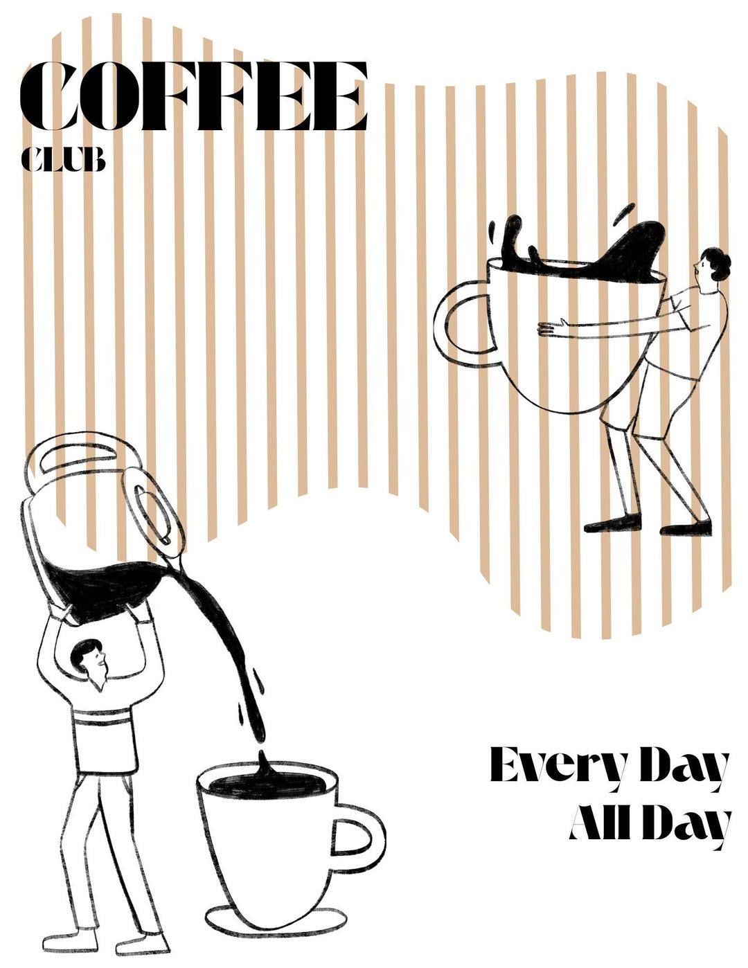 Coffee Club Printable Poster | All Day Every Day Wall Art | Black & Tan ...
