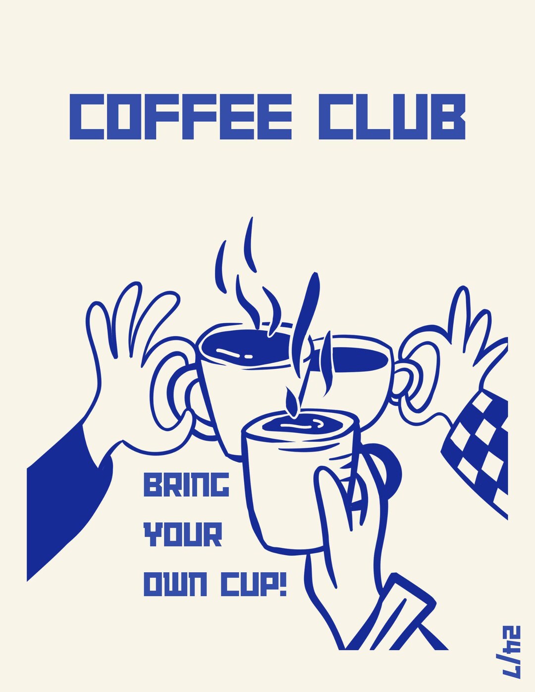Printable Coffee Club Poster | Blue & Beige Kitchen Wall Art | Cozy ...