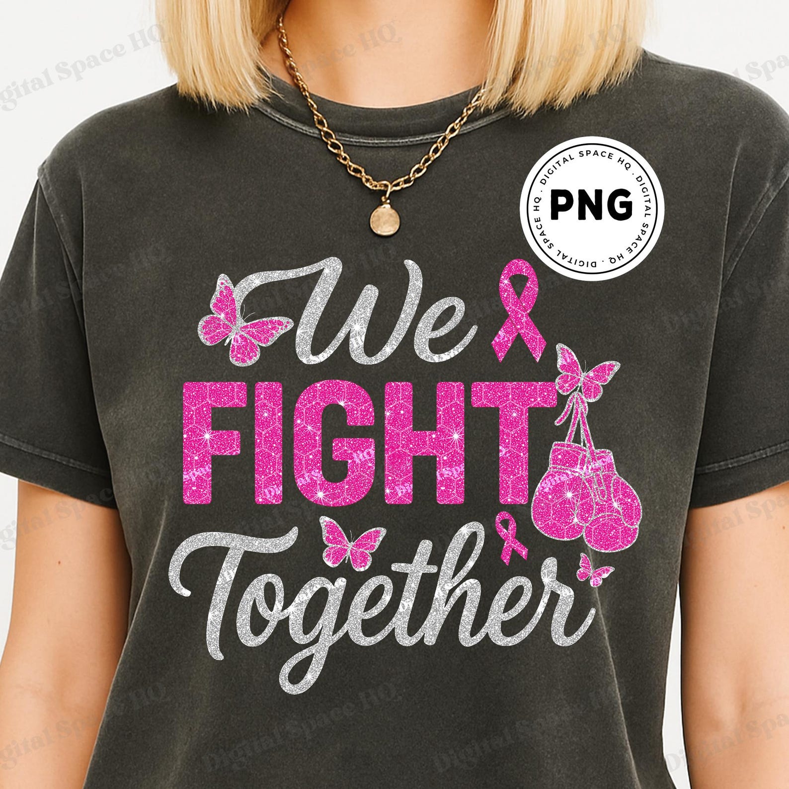 Breast Cancer Awareness Png, Faux Glitter We Fight Together Cancer Png ...