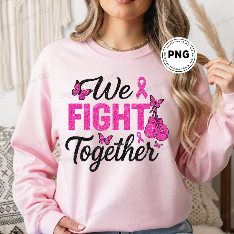 Breast Cancer Awareness Png, Faux Glitter We Fight Together Cancer Png ...