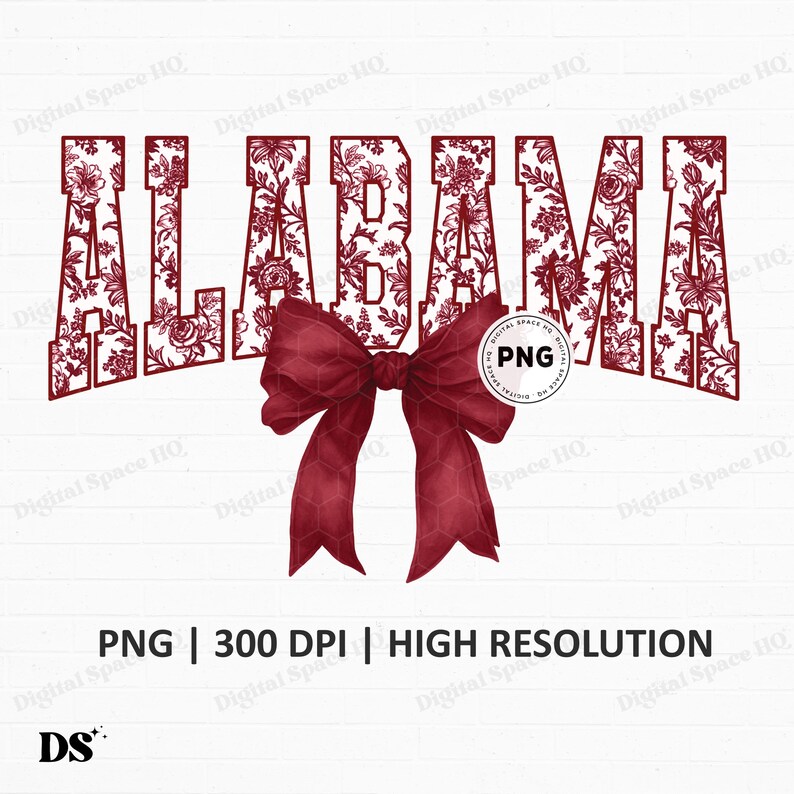 Alabama Bow Png, Maroon Floral Alabama Png, Bama Toile Chinoiserie ...