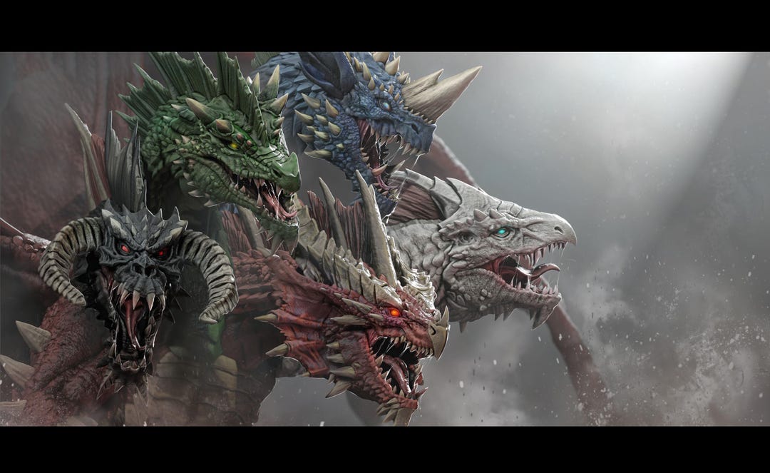 Tiamat Dungeons & Dragons Five-headed Dragon Fan Art – Legendary ...