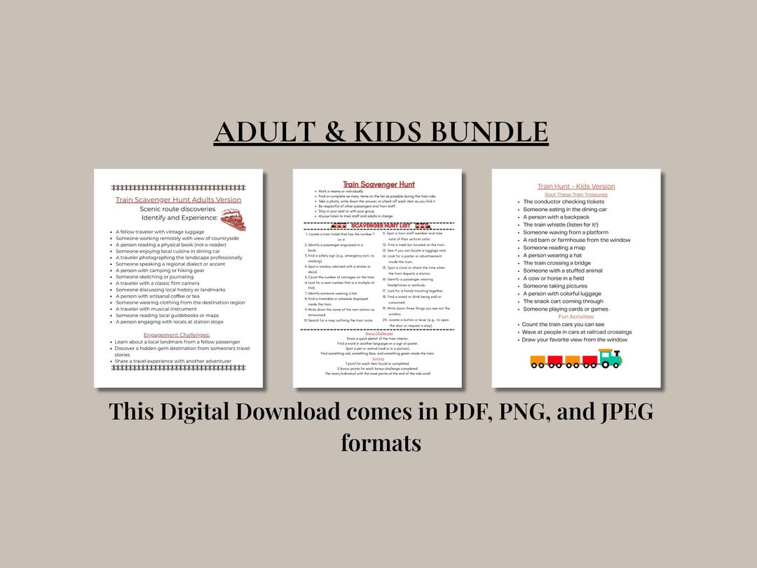 Train Scavenger Hunt Printable Game Digital Download Travel Activity ...
