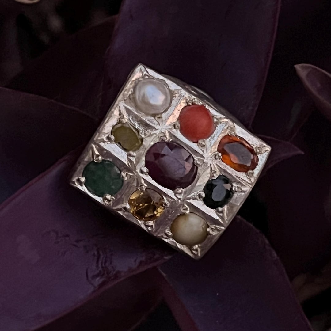 Navratan Ring: Handmade Silver Nine Gemstone Ring Good Quality Gems. - Etsy