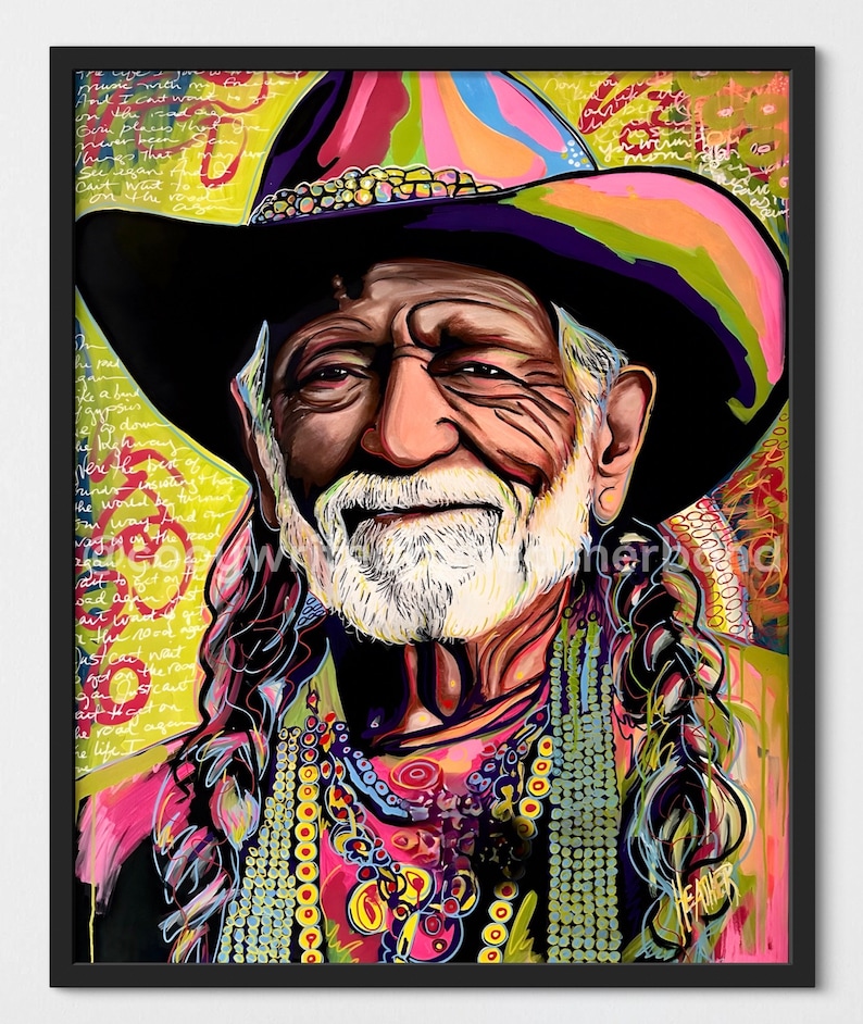 Willie Nelson Pop Art Print on Canvas With Black Floating Frame by ...