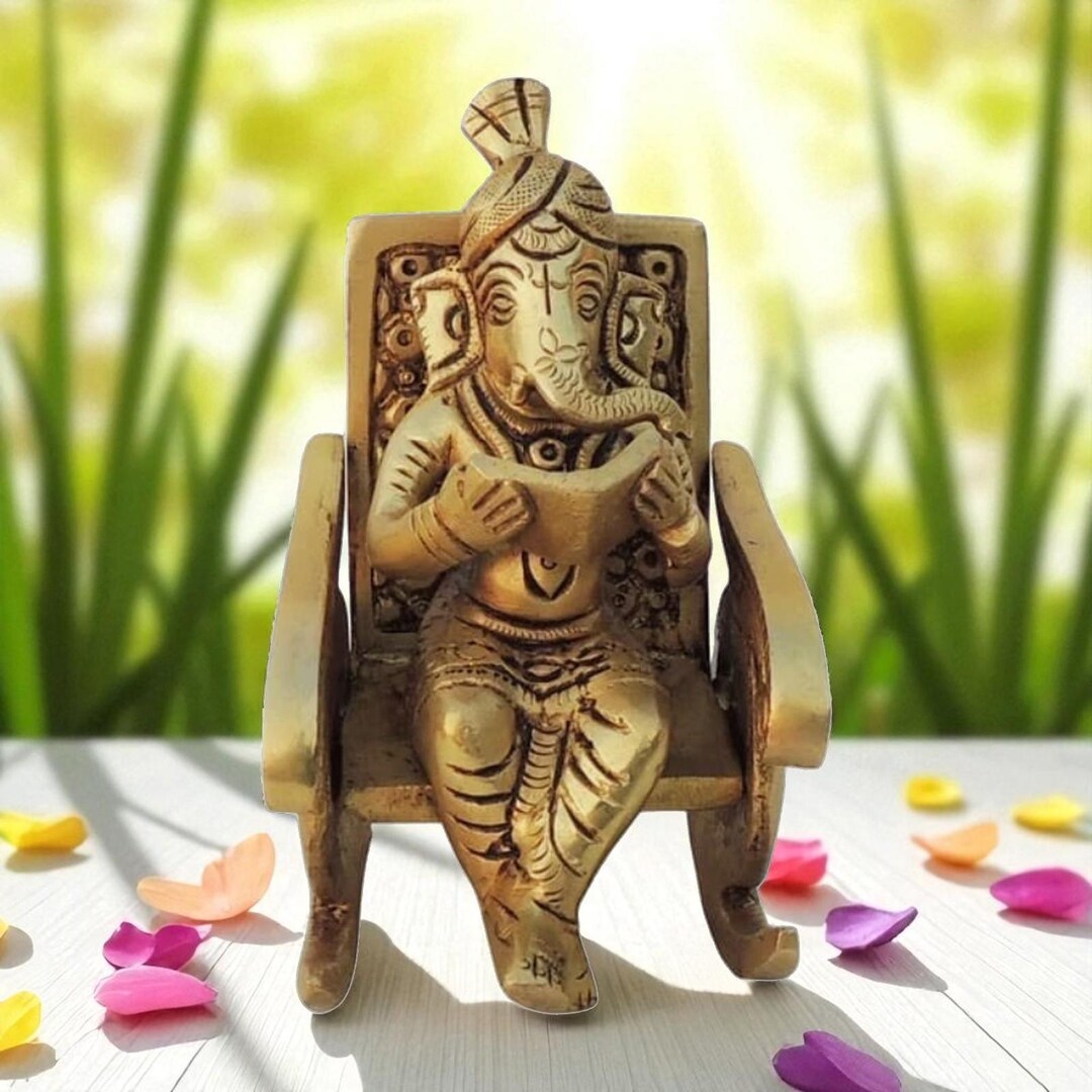 Handcrafted Brass Ganesha Reading Statue – Hindu God of Wisdom ...