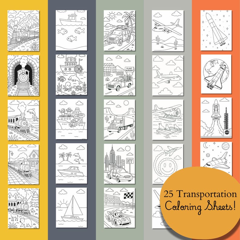 Transportation Coloring Pages Kids 25 Vehicle Coloring Sheets Digital ...