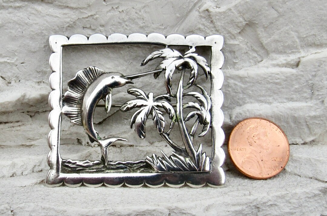 40s 50s STERLING BEACH SAILFISH Palm Trees Detailed 3D Cut Out Large ...