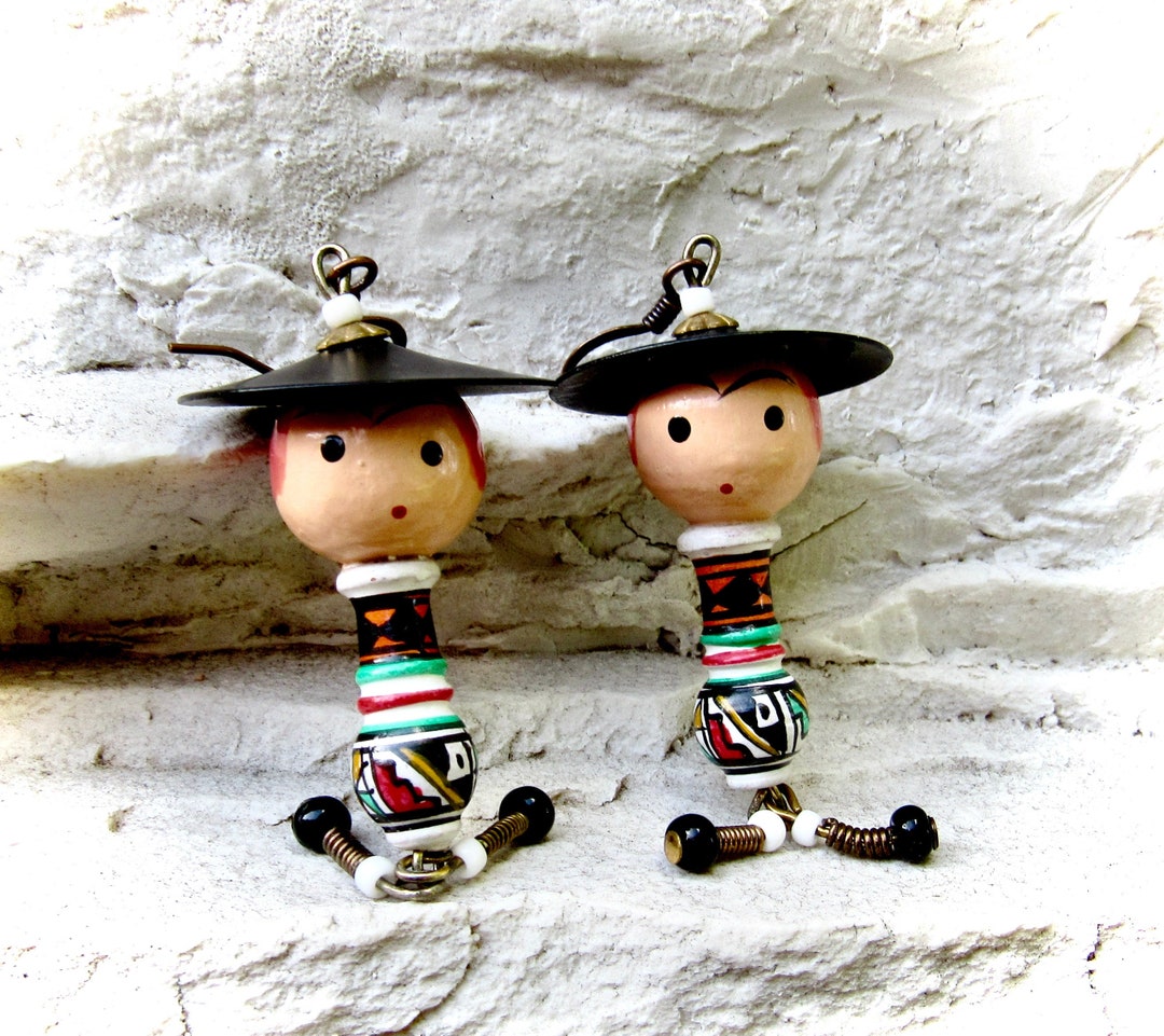 TWINS ORIGINAL Inca Peruvian Wood Hand Painted Beads Shepherds Hooks ...