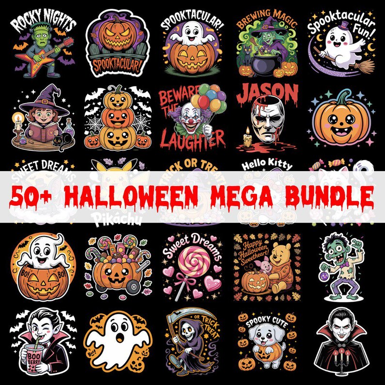 50 Halloween PNG Bundle | Spooky Clipart Pack | Cute & Scary Halloween ...