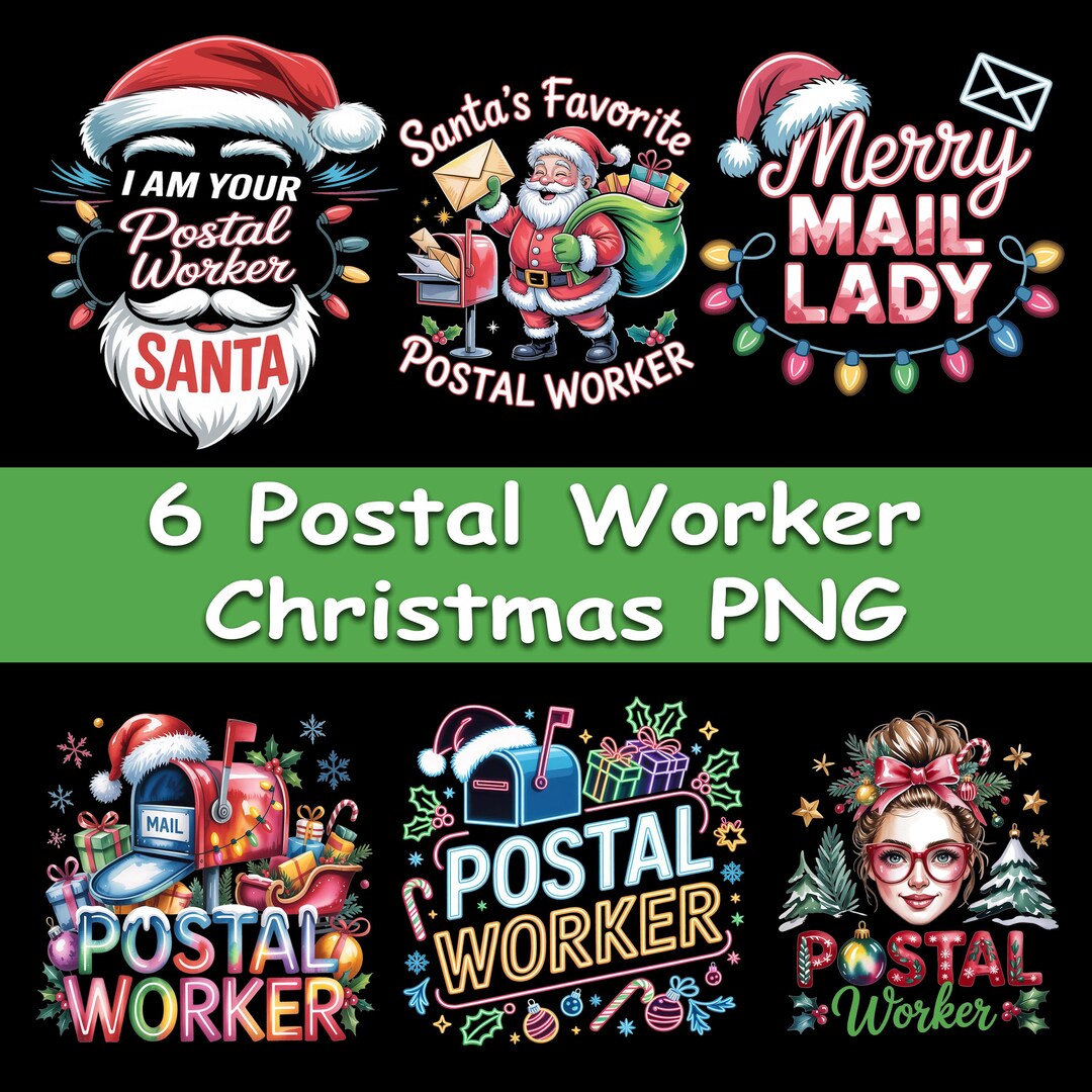 Postal Worker Christmas PNG Bundle: 6 USPS Holiday Designs (digital ...