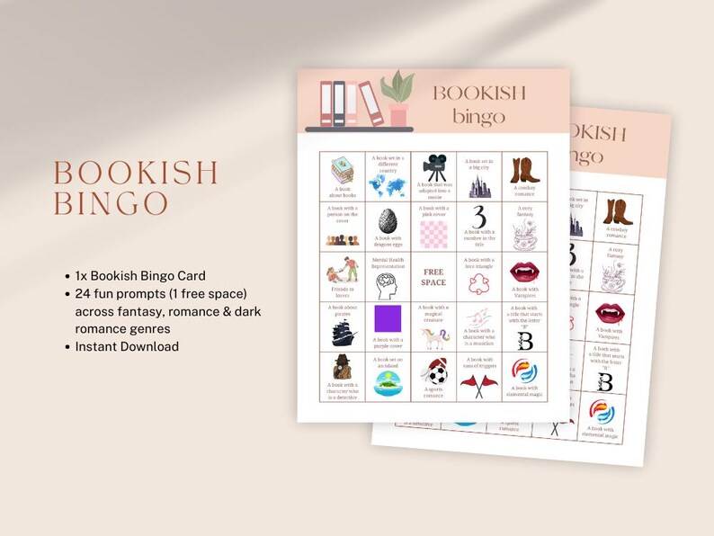 Bookish Bingo Card | Printable Reading Challenge | Fantasy, Romance ...