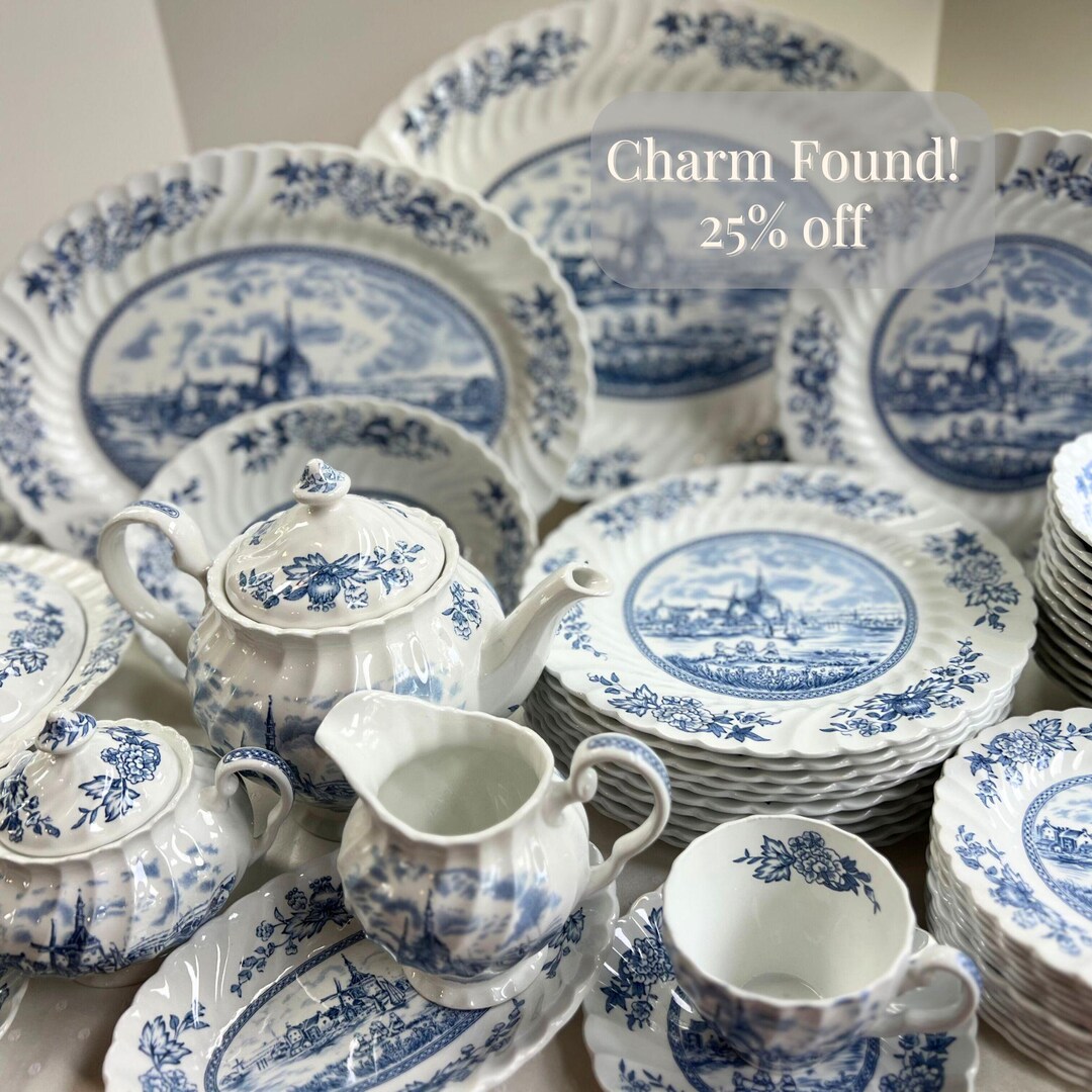 Vintage Johnson Bros. Tulip Time Plate: English Cottagecore Windmill ...