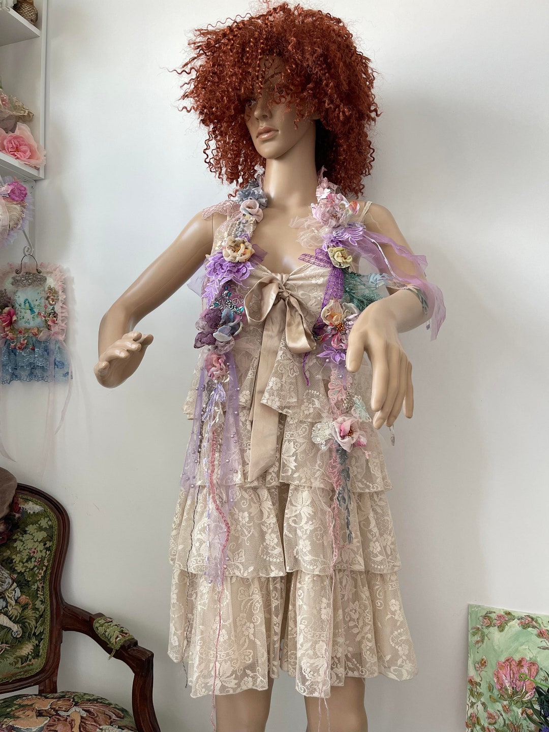 Bohemian Scarf Art to Wear Fairy Scarf Crocheted Embellished Scarf ...