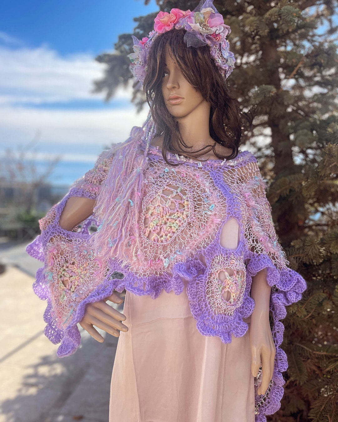 Bohemian Crocheted Shawl Versatile Lagenlook Boho Chic Art to Wear ...