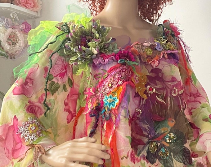 Bohemian Viscose Tunic Redesigned Blouse in Large Size Altered Couture ...