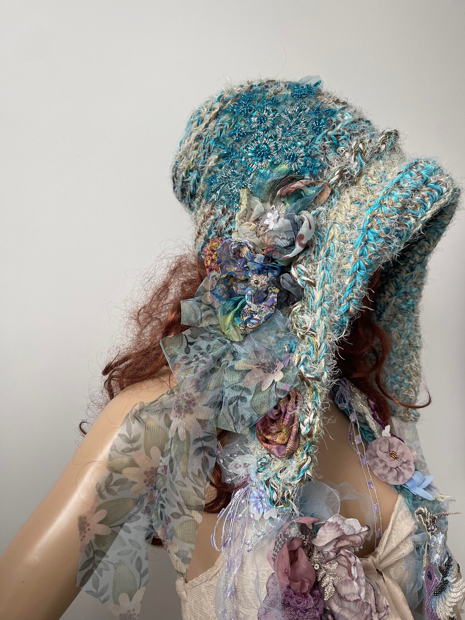 Hand Made Bohemian Crocheted Hat Art to Wear Fairy Gypsy Mori Girl Hat ...
