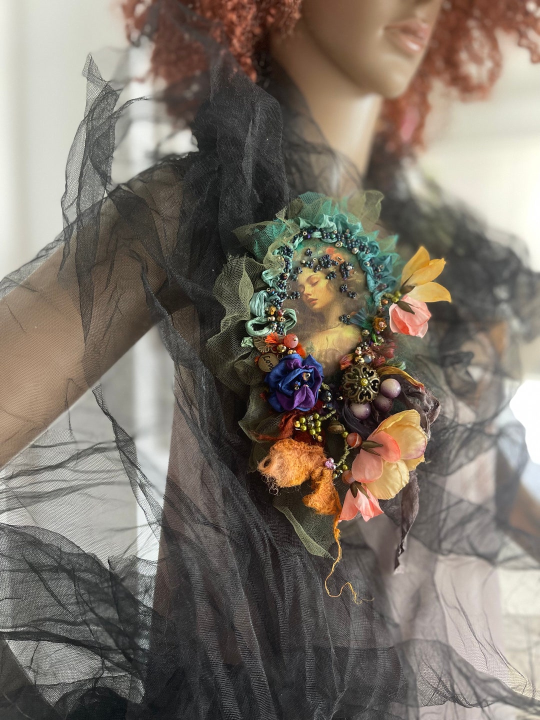 Big Statement Brooch Art to Wear Brooch Mixed Media Art Brooch Fairy ...