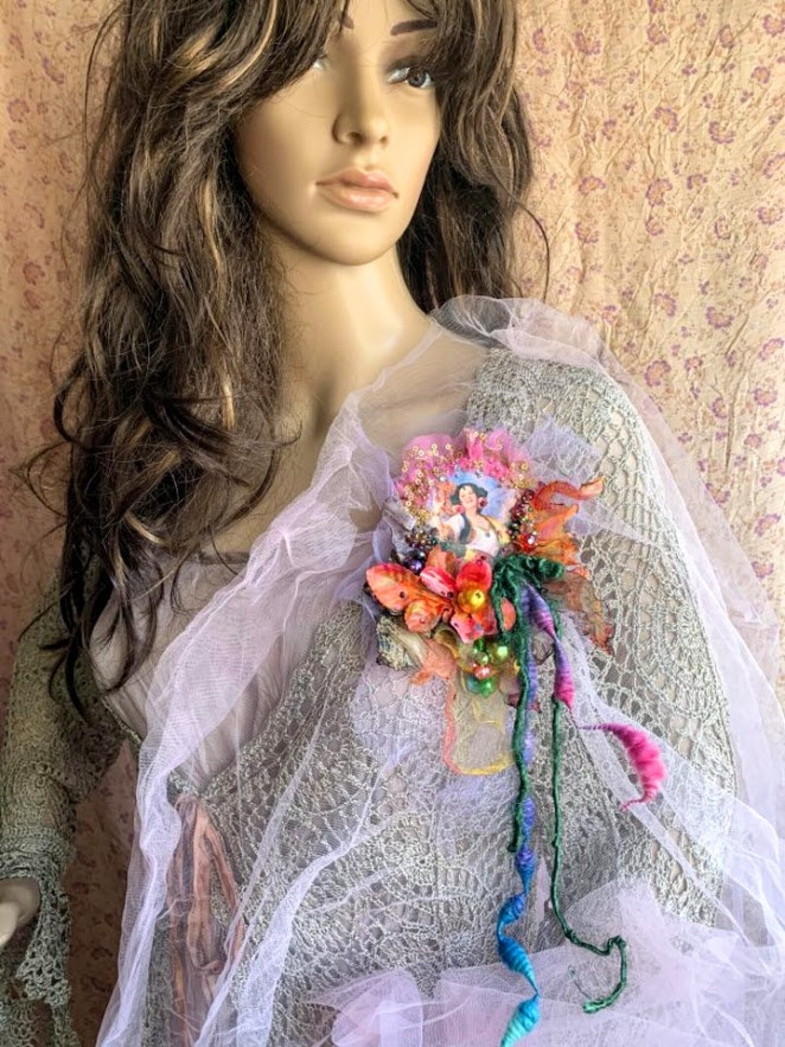 Statement Brooch Mixed Media Art Brooch Romantic Brooch Woman - Etsy