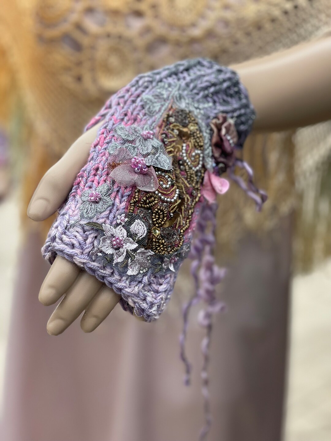 Bohemian Art to Wear Fingerless Mittens Boho Chic Fairy Style Mori Girl ...