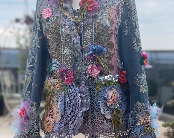 Bohemian Denim Jacket in Size M//L Art to Wear Jacket Boho Chic Mori ...