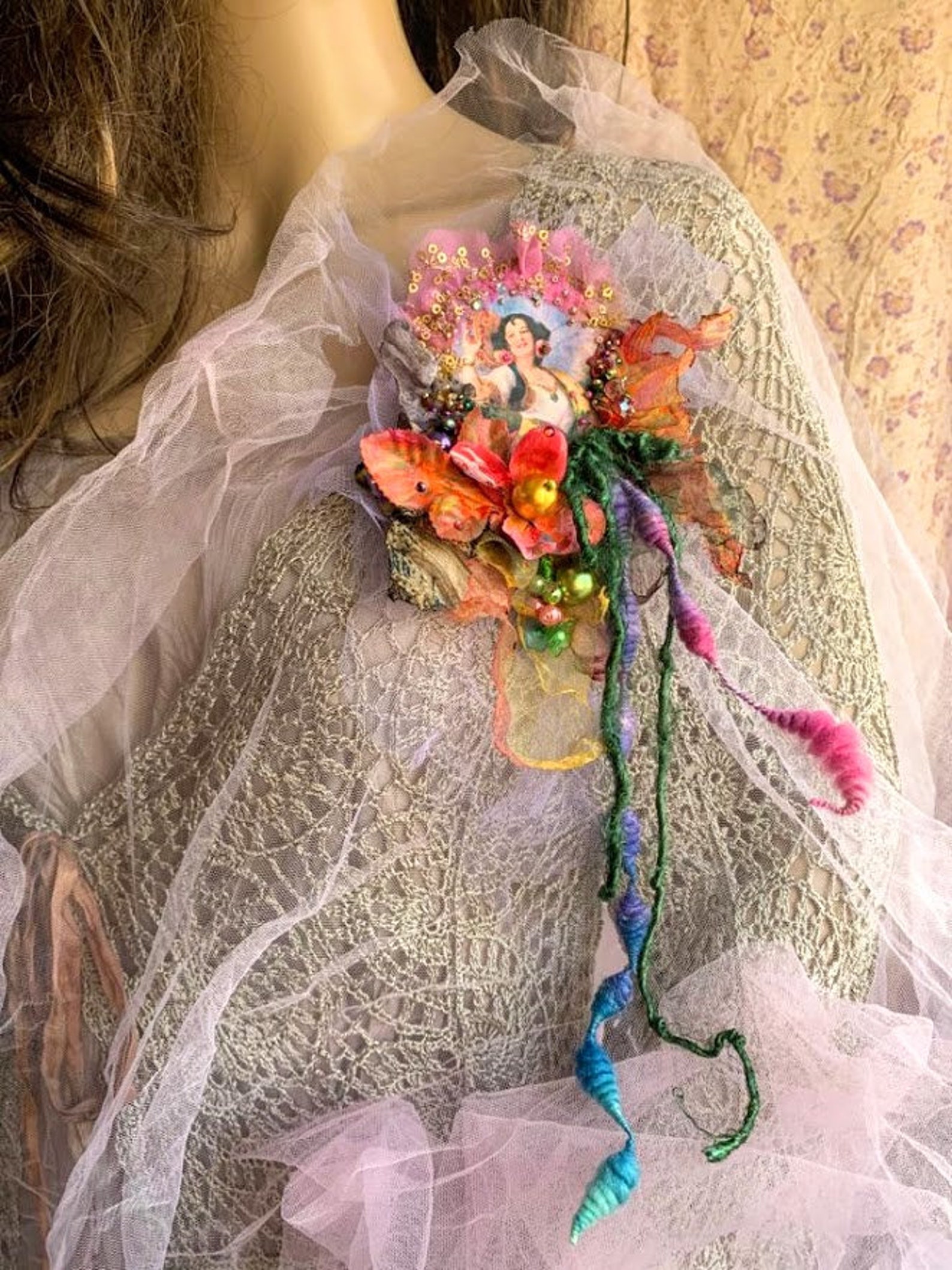 Statement Brooch Mixed Media Art Brooch Romantic Brooch Woman - Etsy