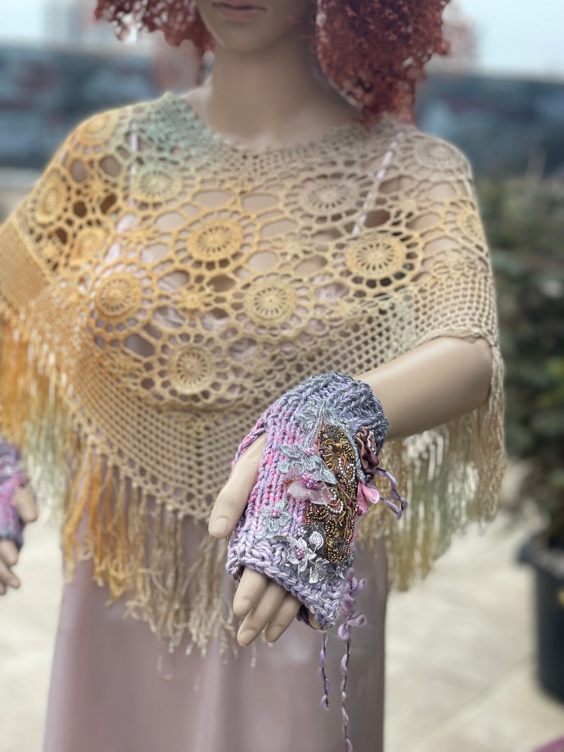 Bohemian Art to Wear Fingerless Mittens Boho Chic Fairy Style Mori Girl ...