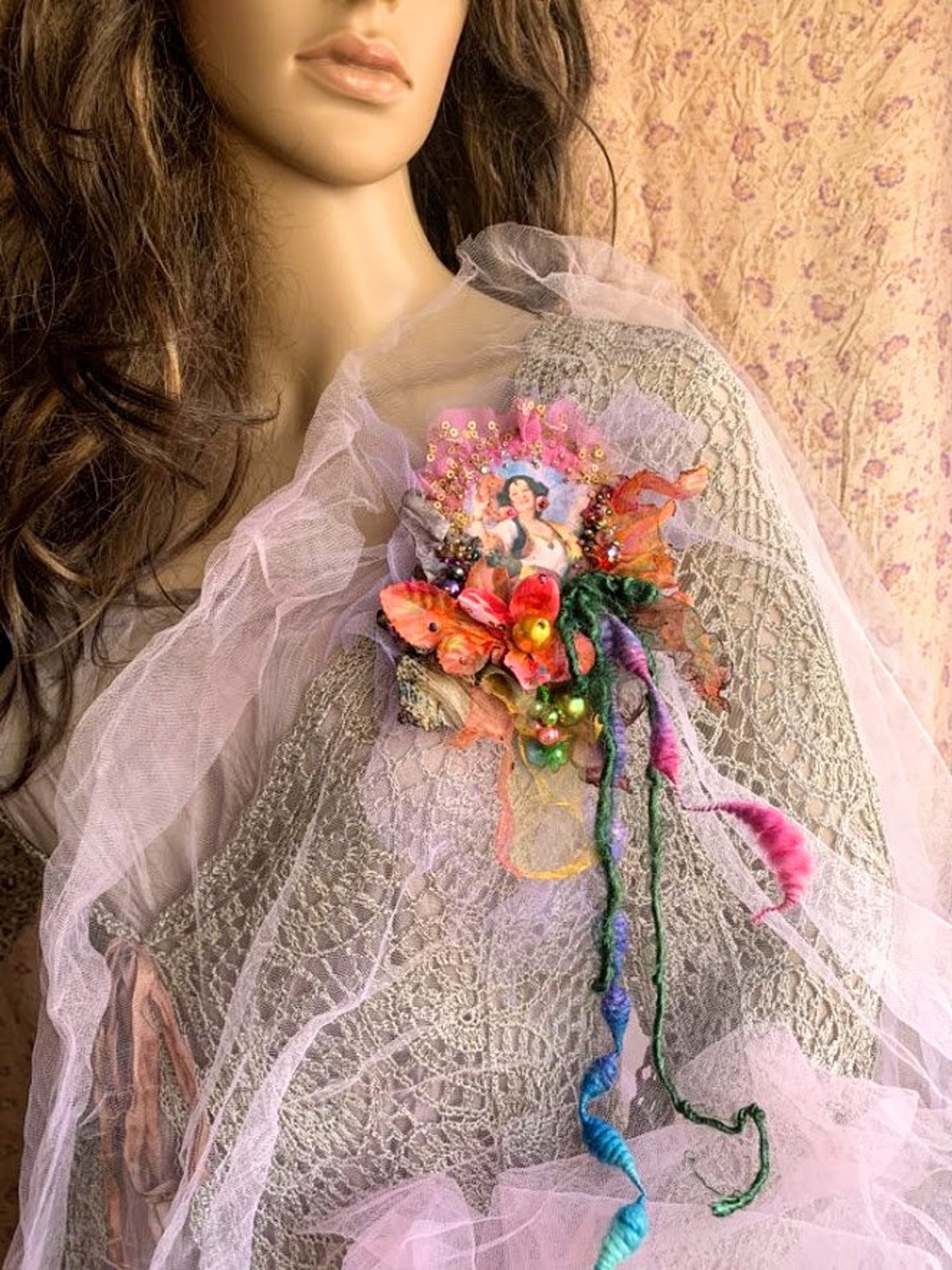 Statement Brooch Mixed Media Art Brooch Romantic Brooch Woman - Etsy