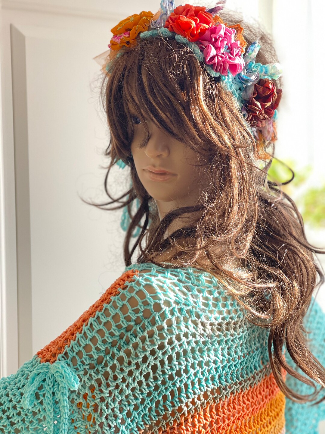 Bohemian Crocheted Headband With Hand Made Silk Flowers Art to Wear ...