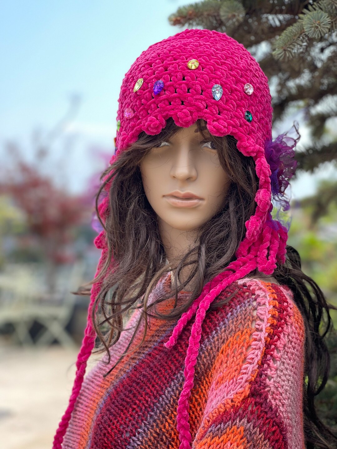 Bohemian Velvet Crocheted Hat Art to Wear Fairy Gypsy Style Boho Chic ...