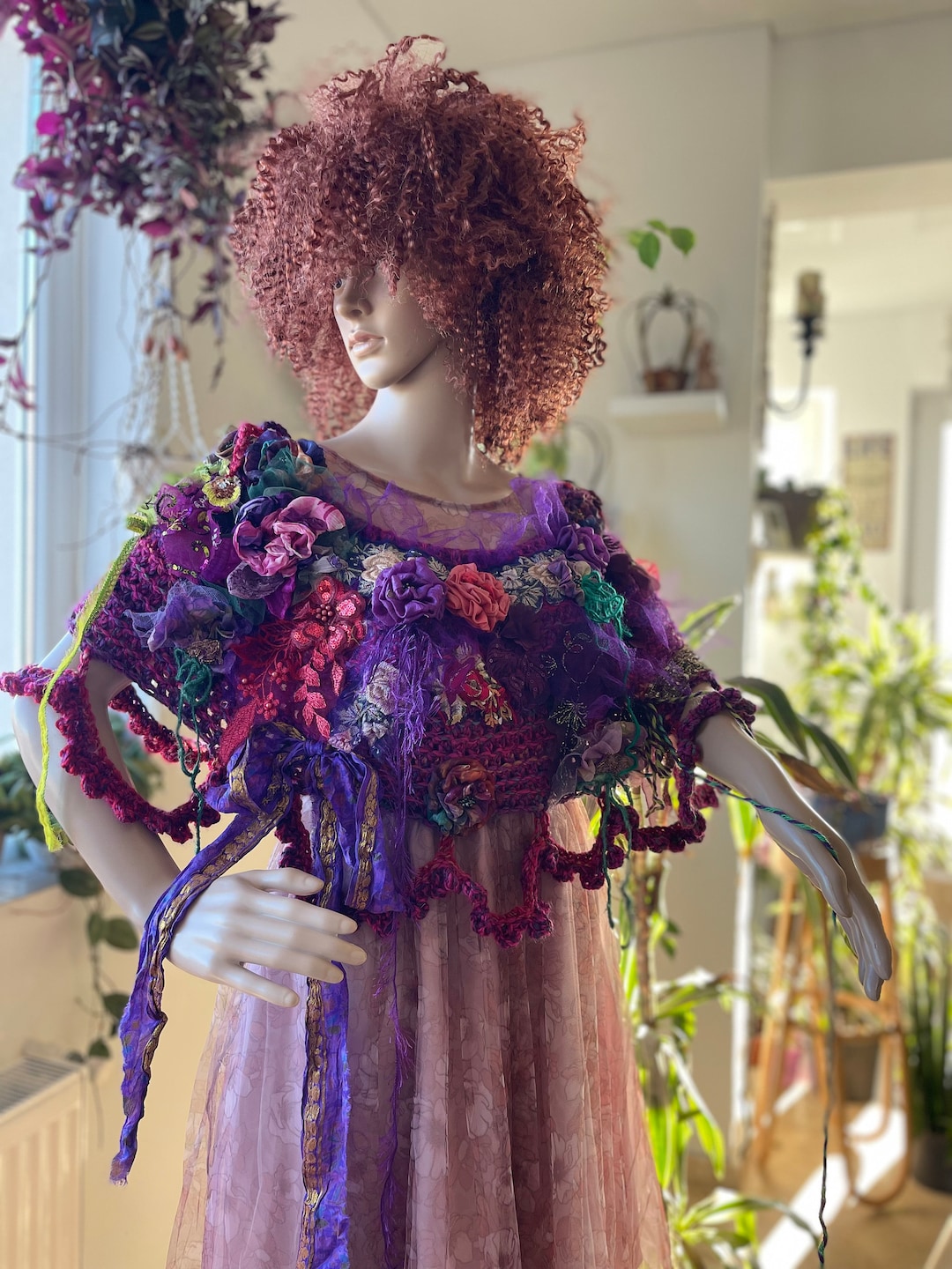 Boho Chic Shawl Bohemian Art to Wear Capelet Crocheted and Embellished ...