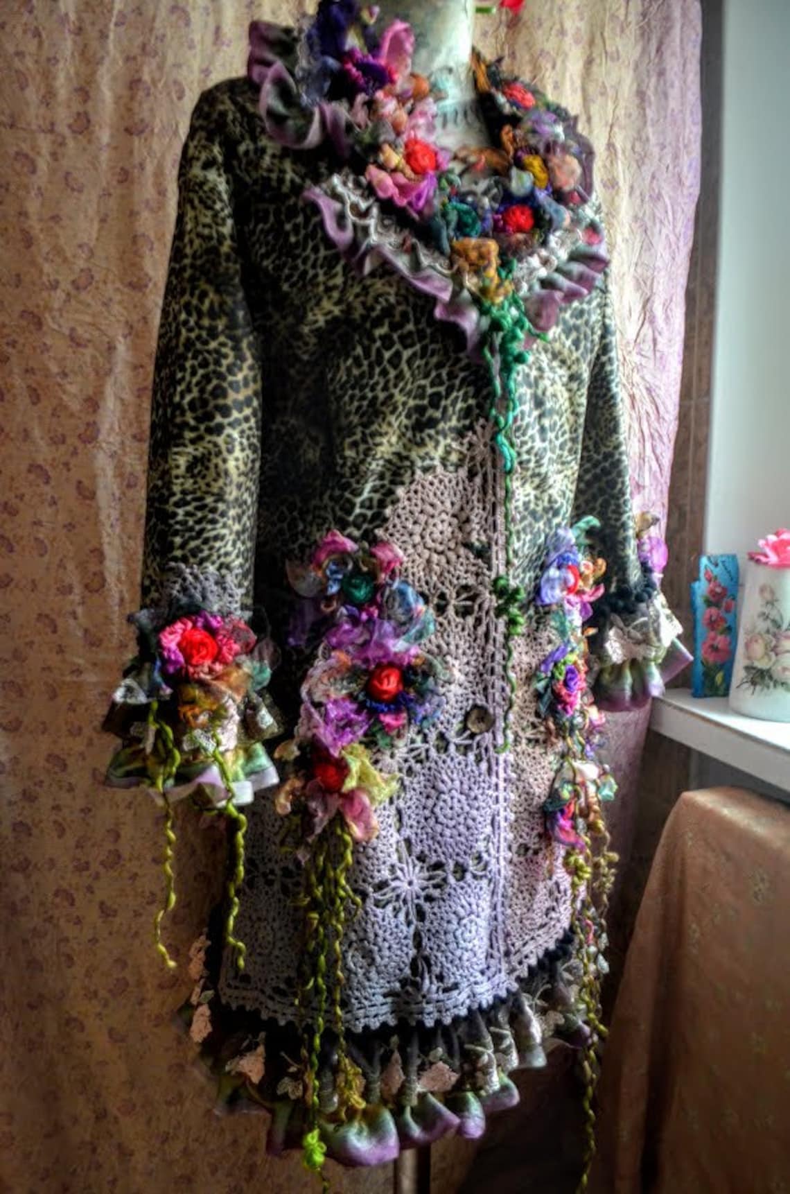 Altered Couture Coat Spring Hand Made Embellished Leopard Coat Wearable ...