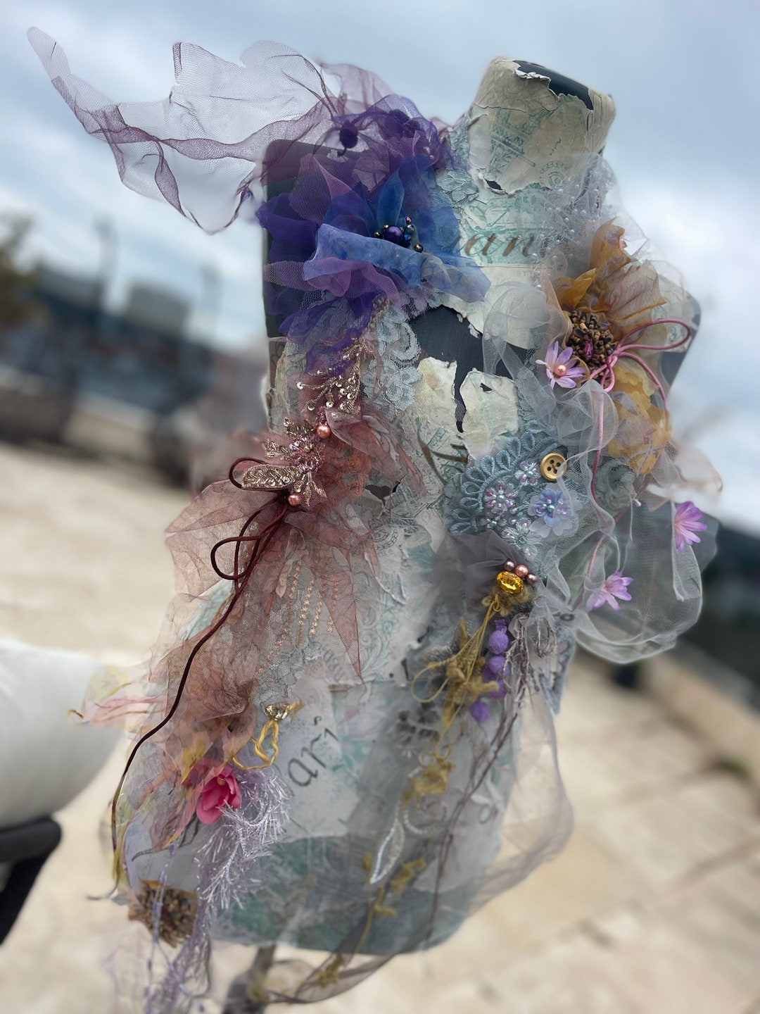 Boho Chic Scarf Art to Wear Scarf Fairy Scarf Gypsy Scarf Mori Girl ...