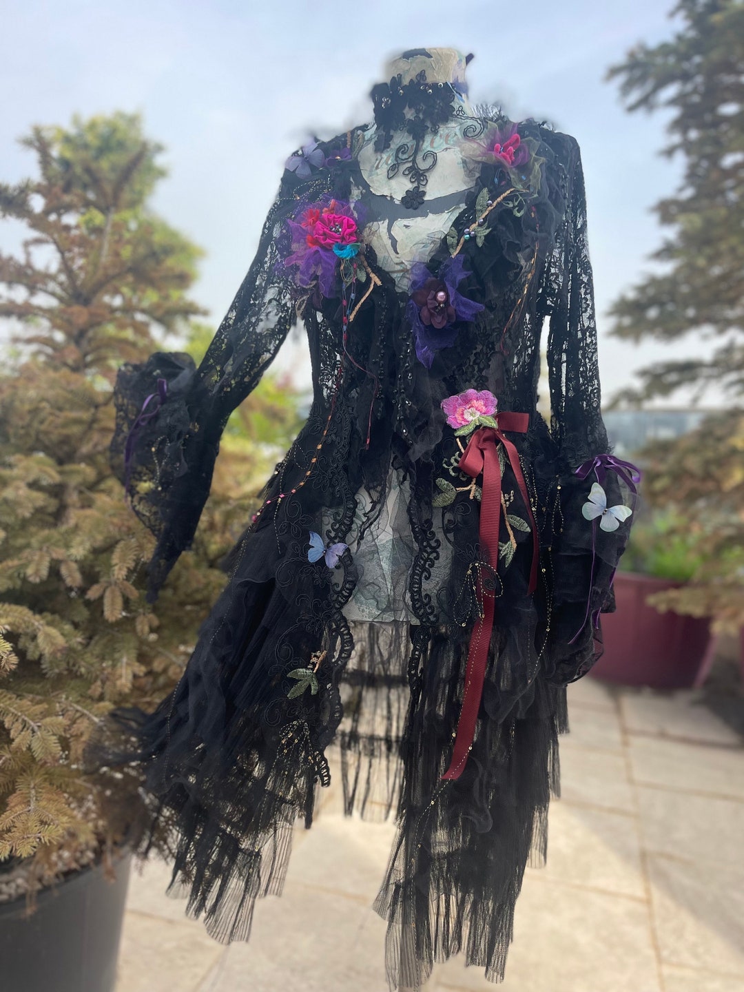 Bohemian Long Jacket Woman Jacket in Size S/M Made With Elastic Lace ...