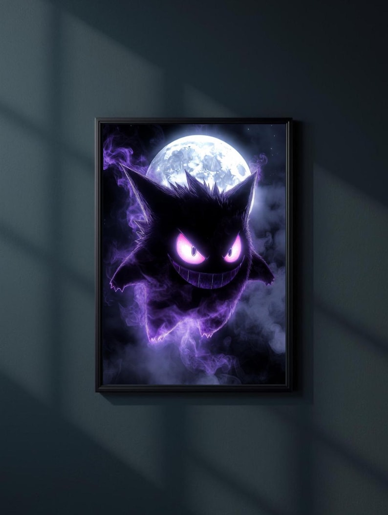 Gengar Gothic Pokémon Wall Art | Dark Anime Bedroom Decor | Gamer Room ...