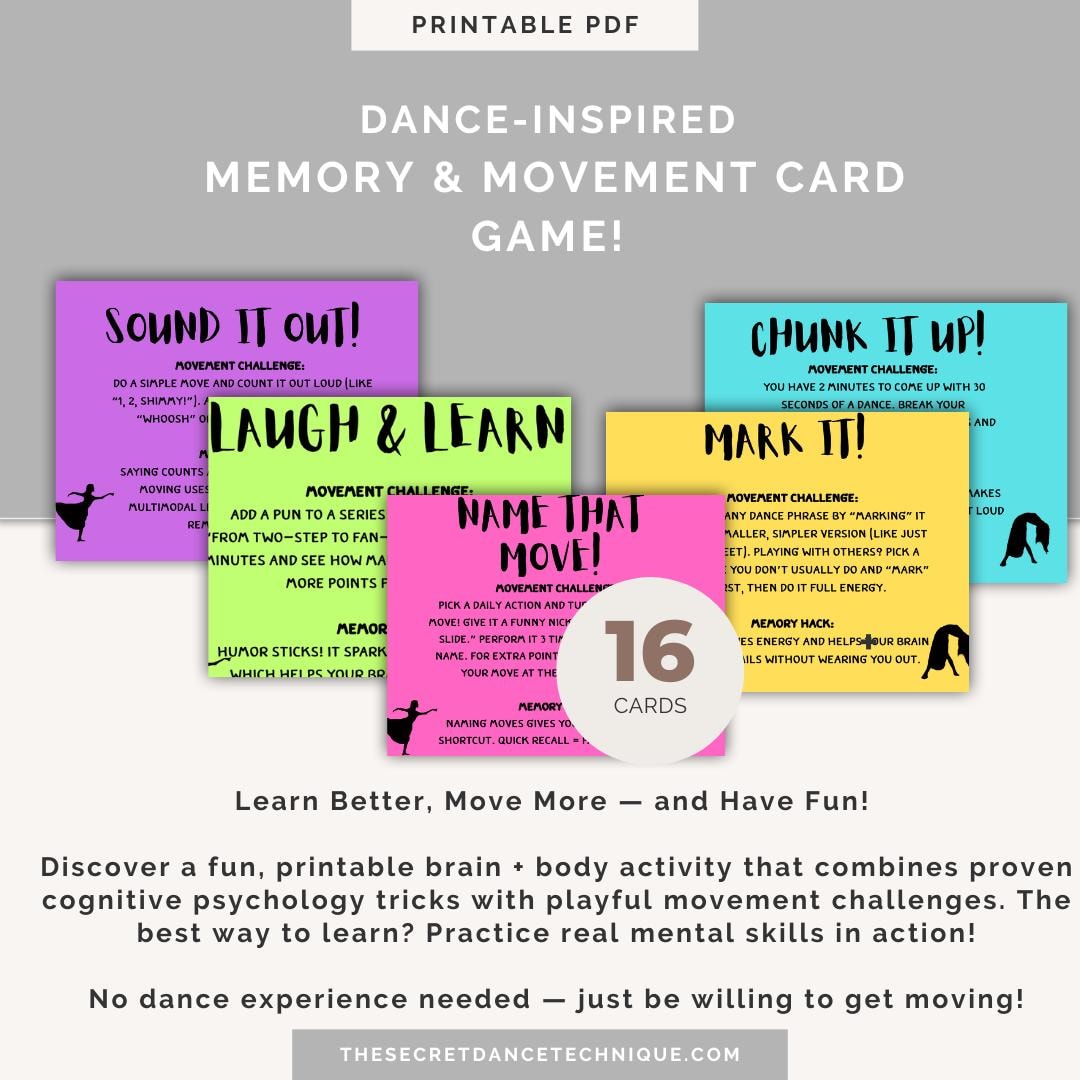 Memory Game With Dance! Movement-inspired Printable Brain & Body Card ...