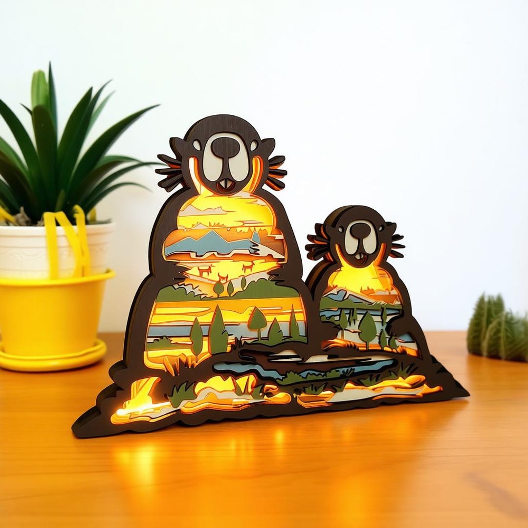 Handmade Wooden Groundhog LED Lamp, Rustic Desk Sculpture - Etsy UK