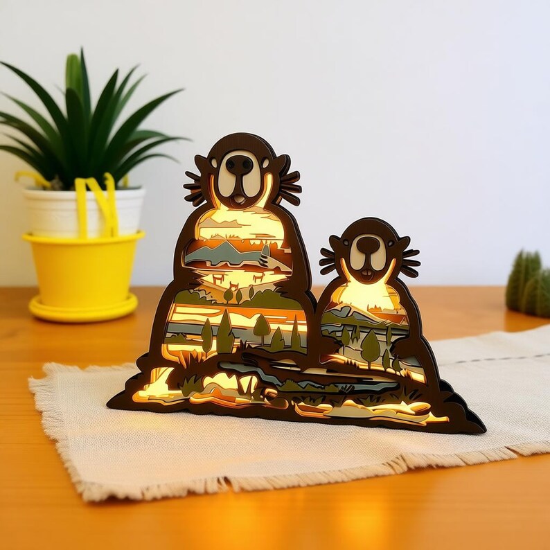 Handmade Wooden Groundhog LED Lamp, Rustic Desk Sculpture - Etsy UK