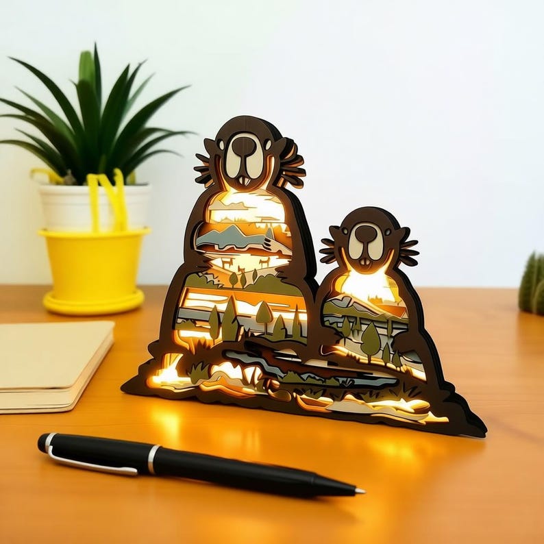 Handmade Wooden Groundhog LED Lamp, Rustic Desk Sculpture - Etsy UK