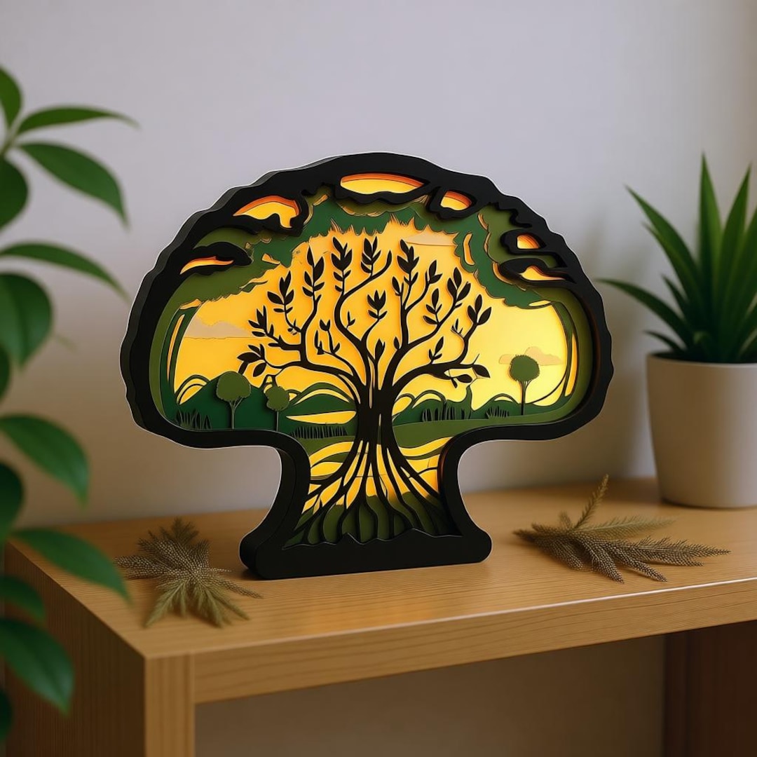 3D Wooden Tree of Life Lamp, Layered Wood Carving, Nature Decor - Etsy