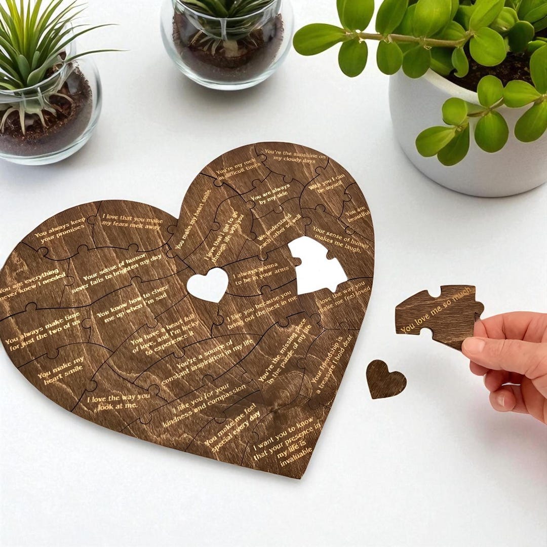 Wooden Heart Puzzle, Couples Gift, Valentine’s Day Present, Anniversary ...