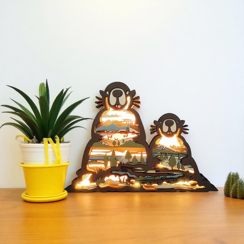 Handmade Wooden Groundhog LED Lamp, Rustic Desk Sculpture - Etsy UK
