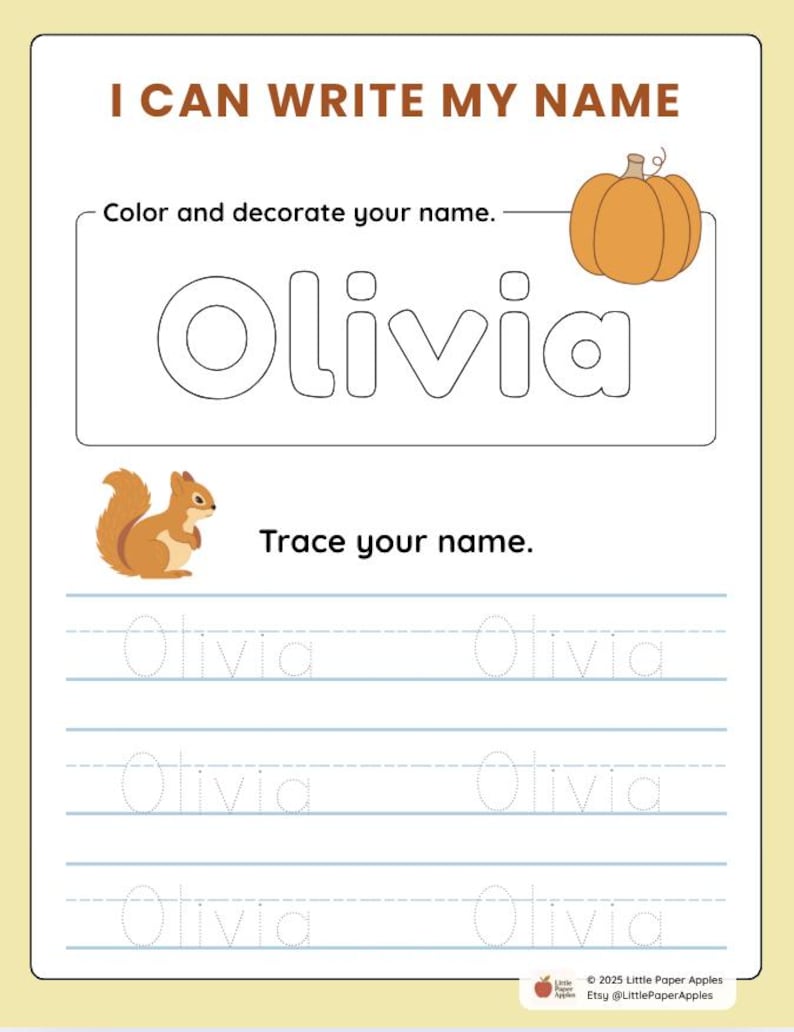 Personalized Fall Name Tracing Worksheet: Preschool Handwriting ...