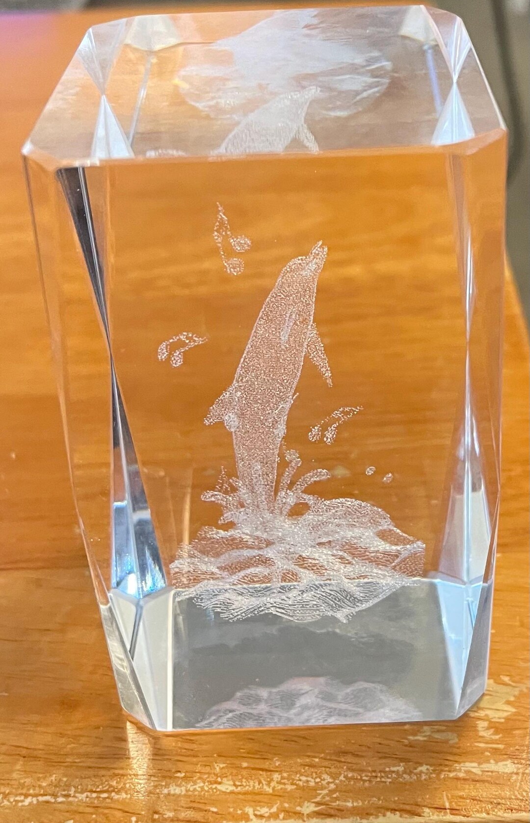 Etched Crystal Dolphin Fish Paperweight With Musical Notes 3” H X 2” L ...