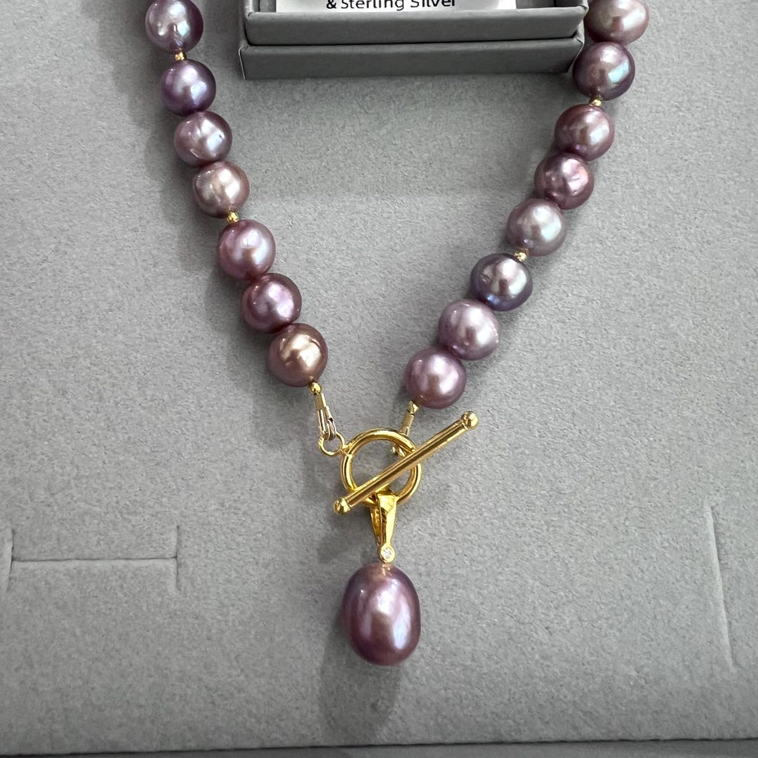 Pink Pearl Necklace - Pink Round Pearl Pendant Necklace, Large ...